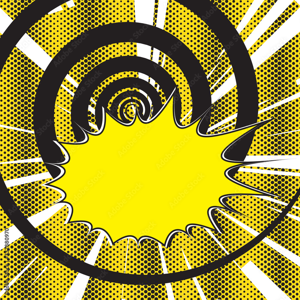 Pop art style speech bubble design on halftone rays background. Effect ...