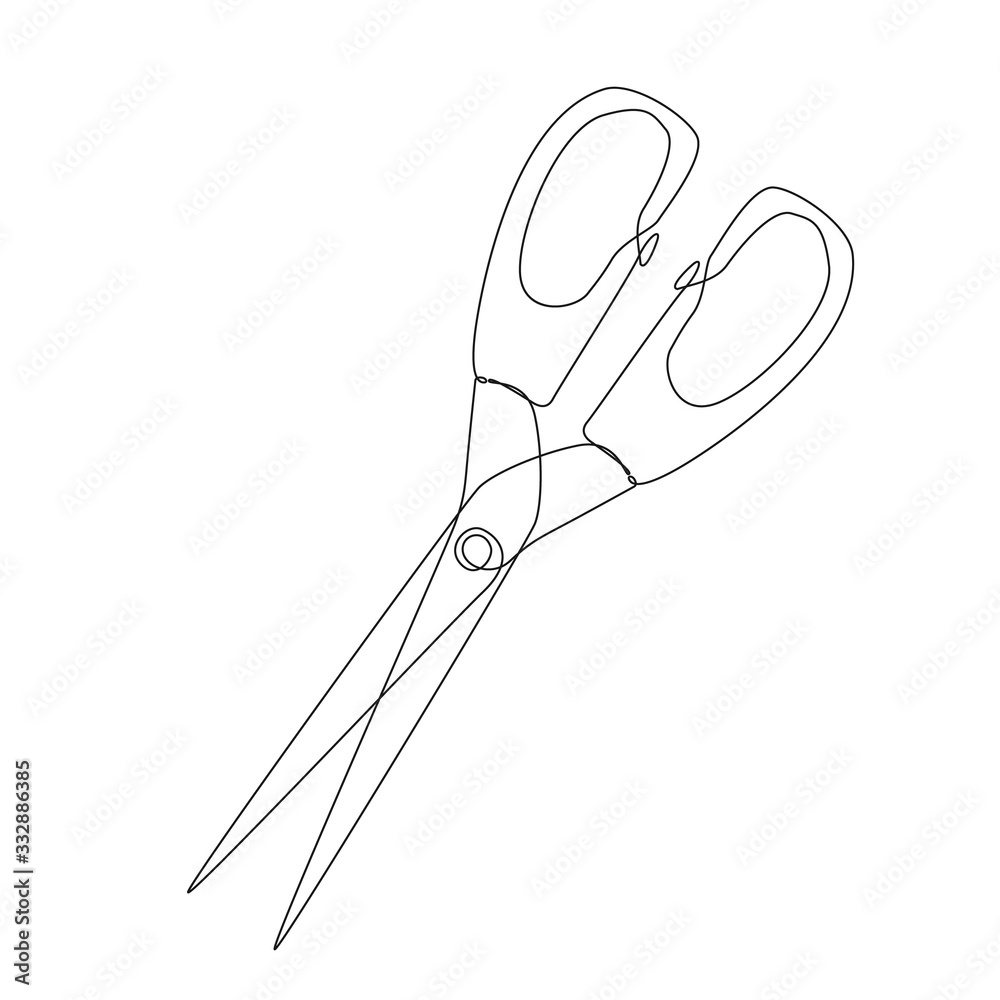 Scissors one line drawing on white isolated background. Vector ...