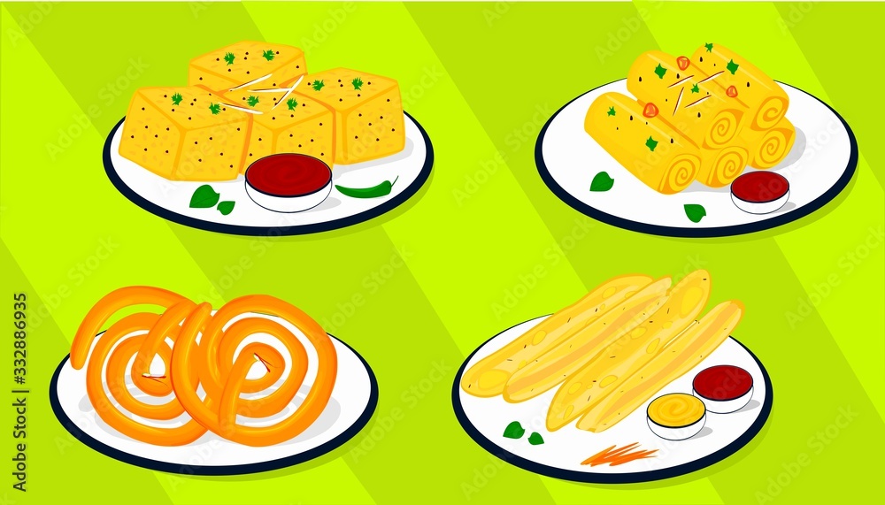 Fafda,Jalebi,Khaman,Dhokla,khandvi indian Street Food Vector Stock ...