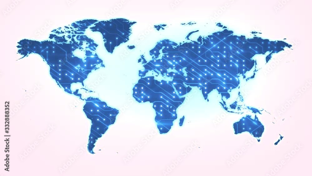 World Map Global Technology Background/ 4k animation of a hi-tech ...