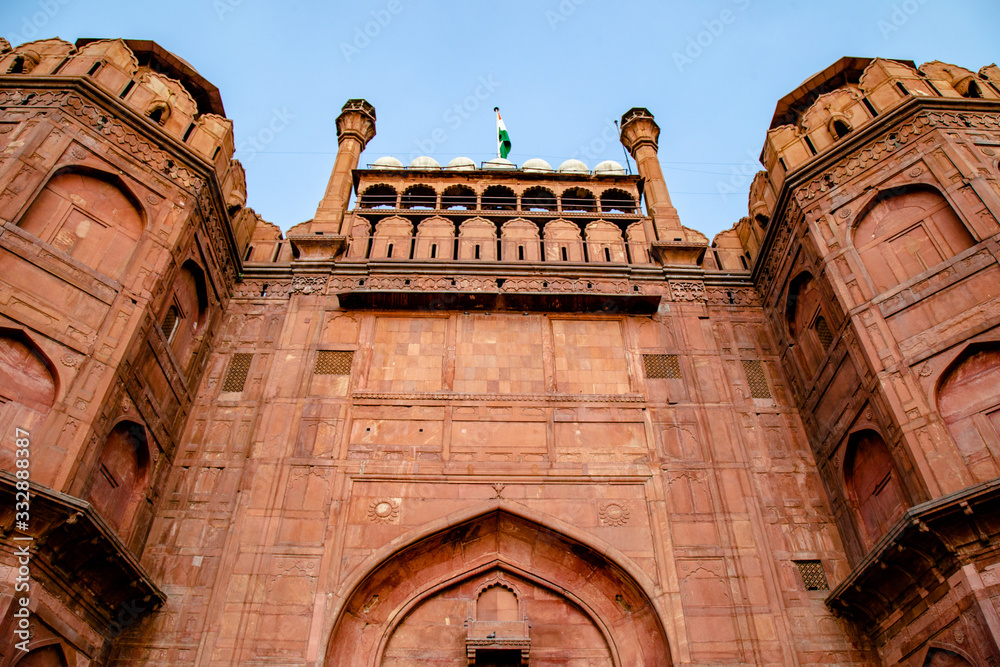 Main entrance of Red Fort building.The Red Fort is a historic fort in ...
