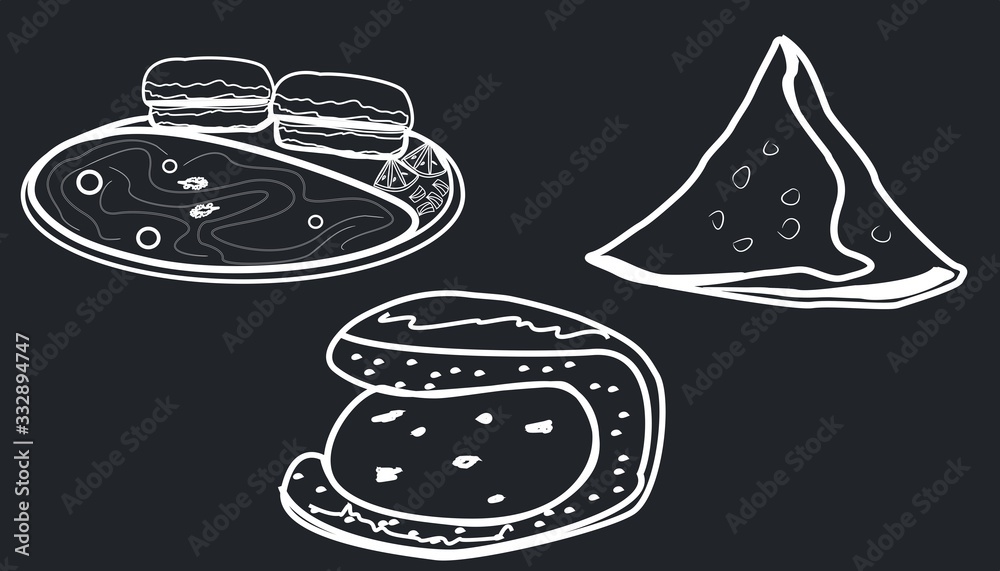 Samosa,Vadapav,Pav Bhaji line drawing indian Street Food Vector Stock ...