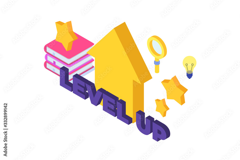 Level UP, Business success skill development concept. Vector ...