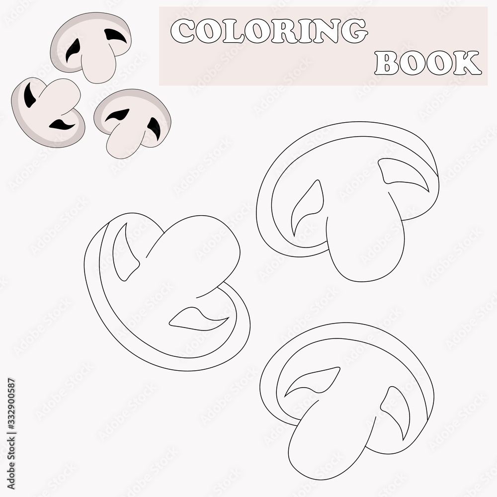 Coloring book or page cartoon of mushrooms for kids. Cute colorful ...
