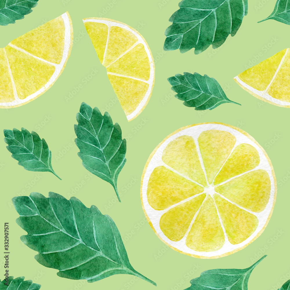 Ilustração do Stock: Seamless pattern of lemon slices and mint leaves ...