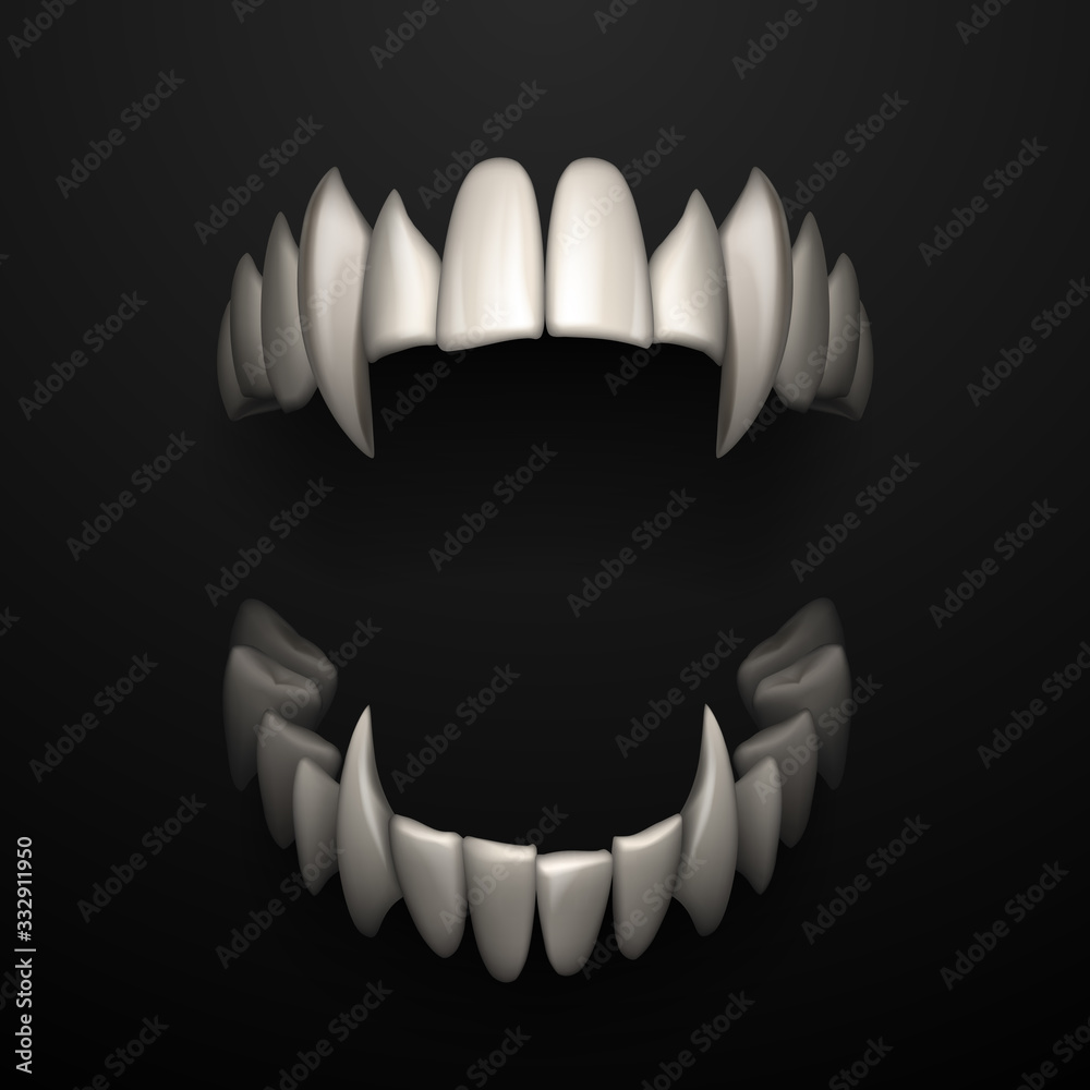 Open jaws with big fangs on black background Stock Vector | Adobe Stock