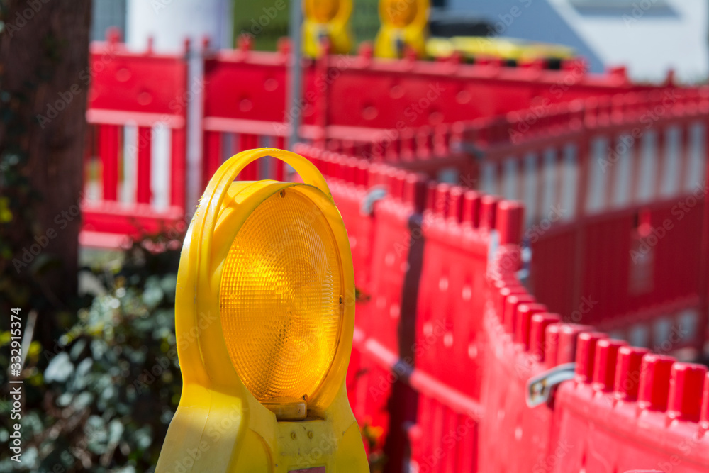 Absperrung mit Warnlampe Stock Photo | Adobe Stock