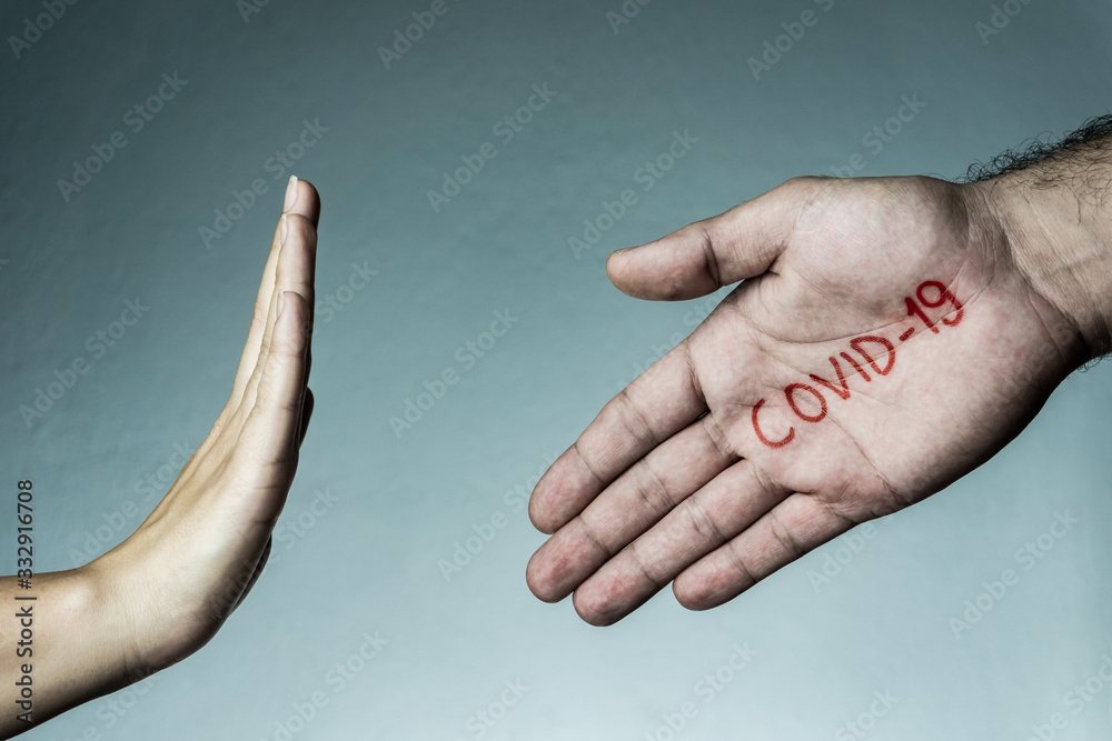 No handshake and contact concept. Coronavirus transmission concept with ...