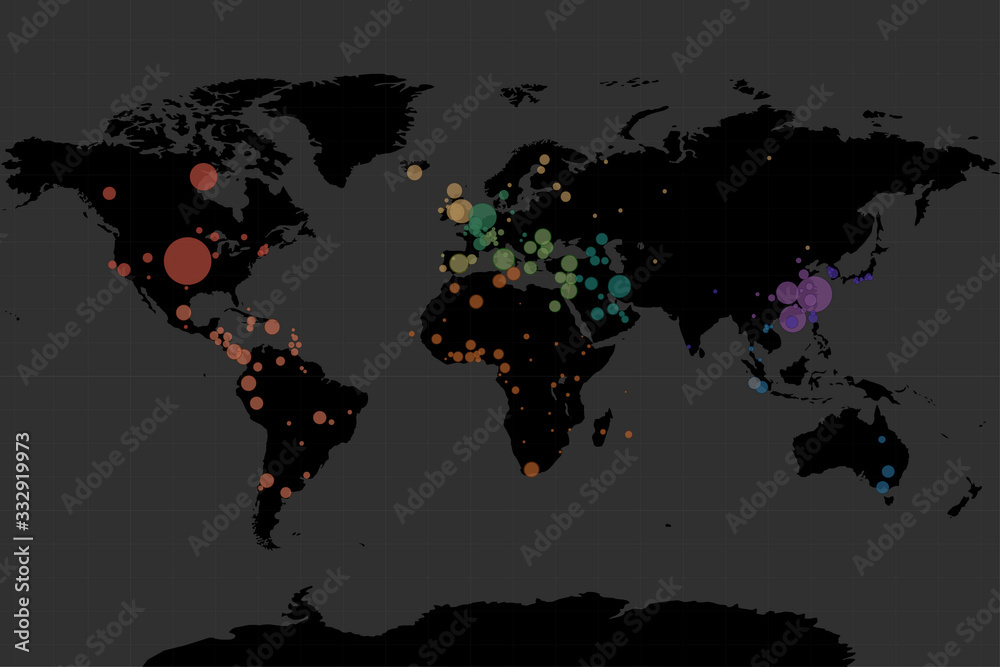 Map of the world and the foci of infection, pandemic coronavirus Stock ...