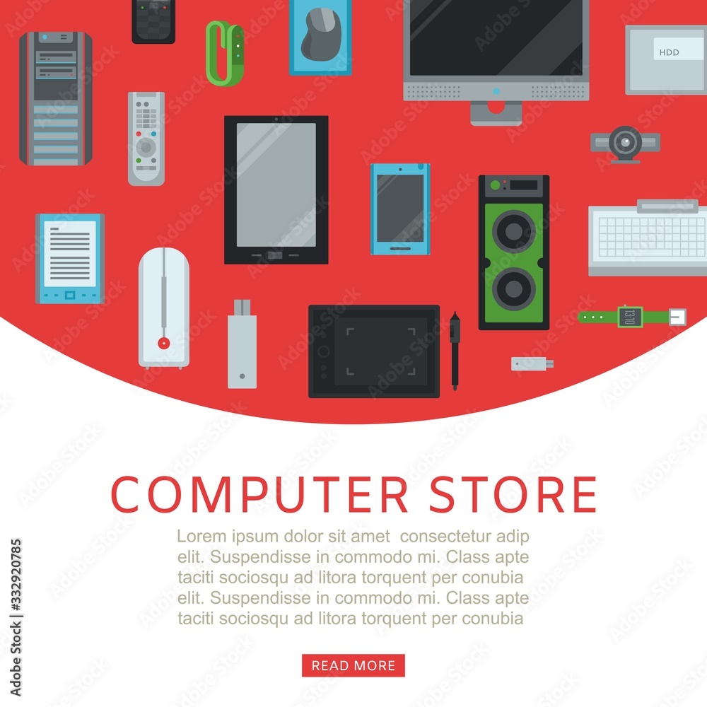 Computer store and electronic gadgets communication high tech devices ...