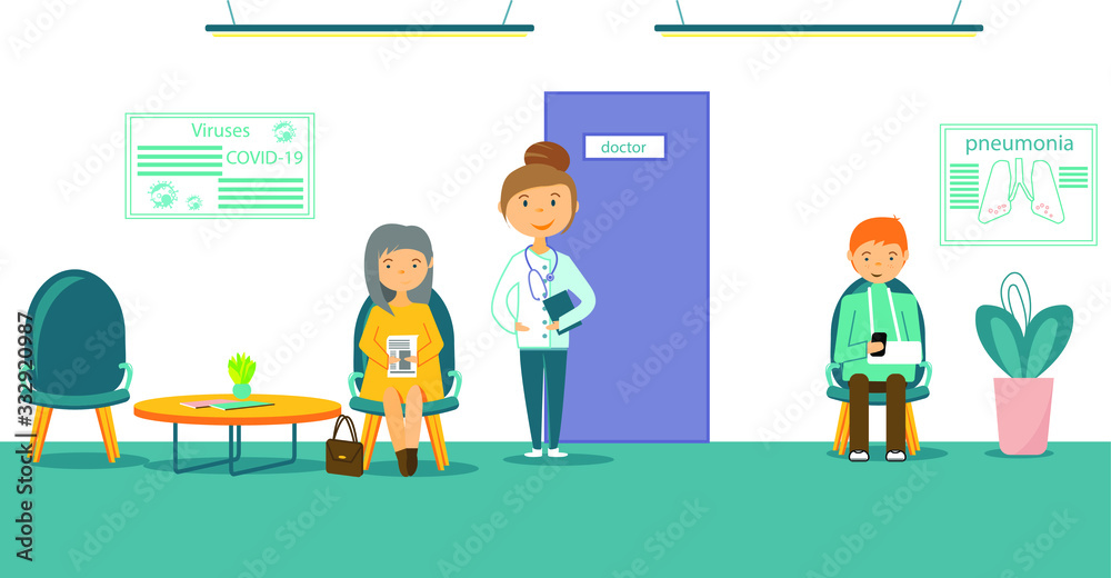 Hospital ward. Vector illustration.Landing page template. Modern flat ...