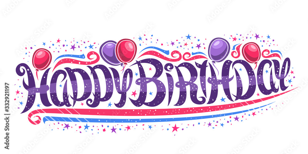 Vector greeting card for Happy Birthday, decorative template with curly ...