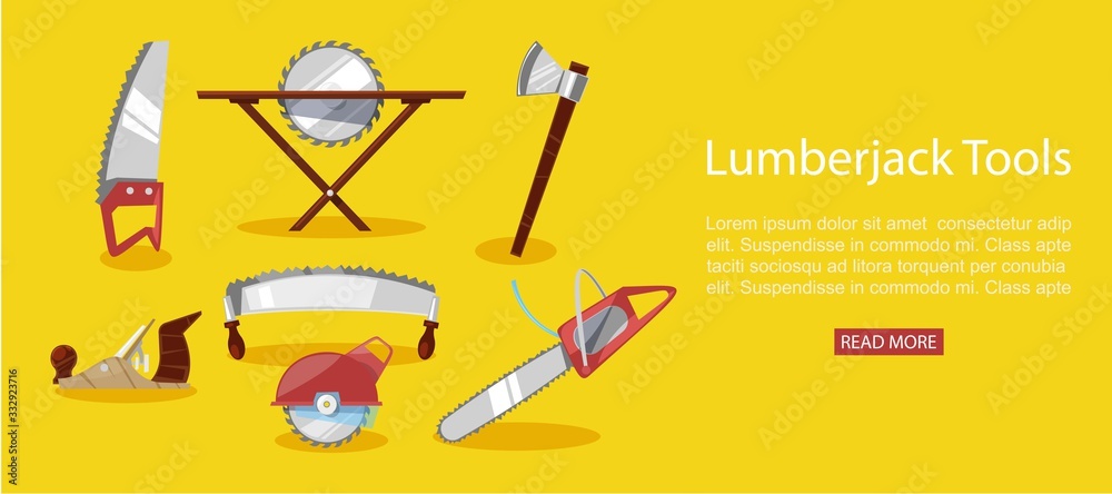 Timber industry vector illustration of lumberjack tools, chainsaw and ...