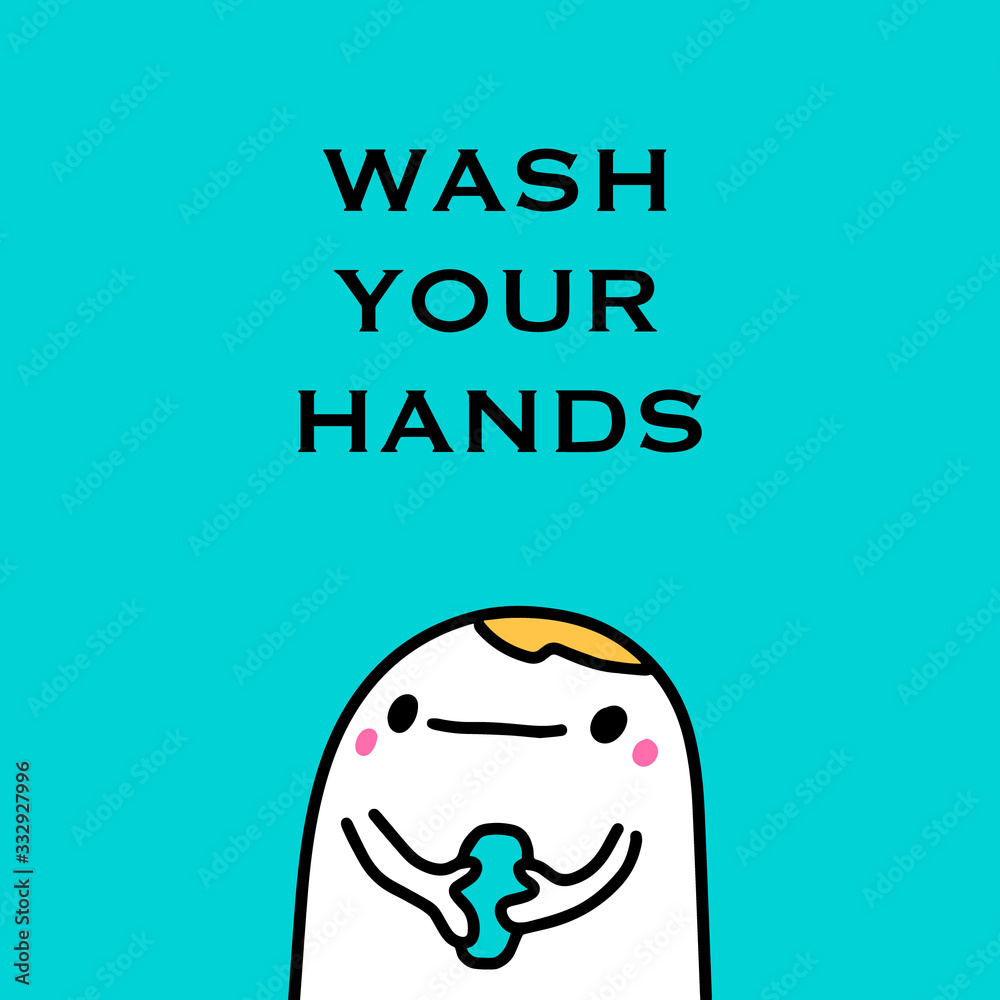 Wash your hands vector illustration in cartoon comic style man holding ...
