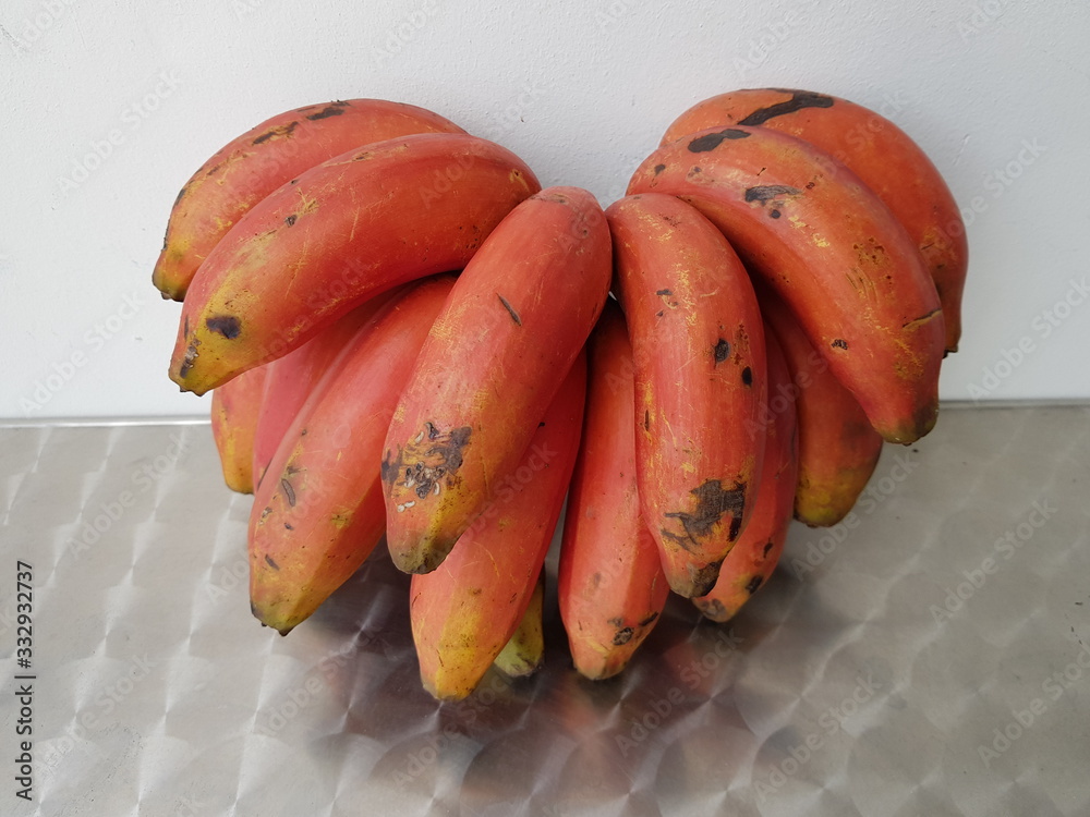 Red banana (Musa acuminate) Musaceae fami ly. Is a wired tape of banana ...