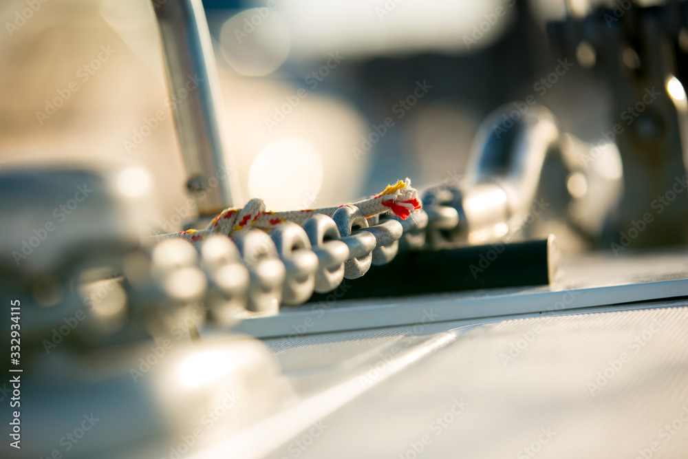 Yacht. Nodes. Anchor chain. Horizontal gate used to lift the anchor ...