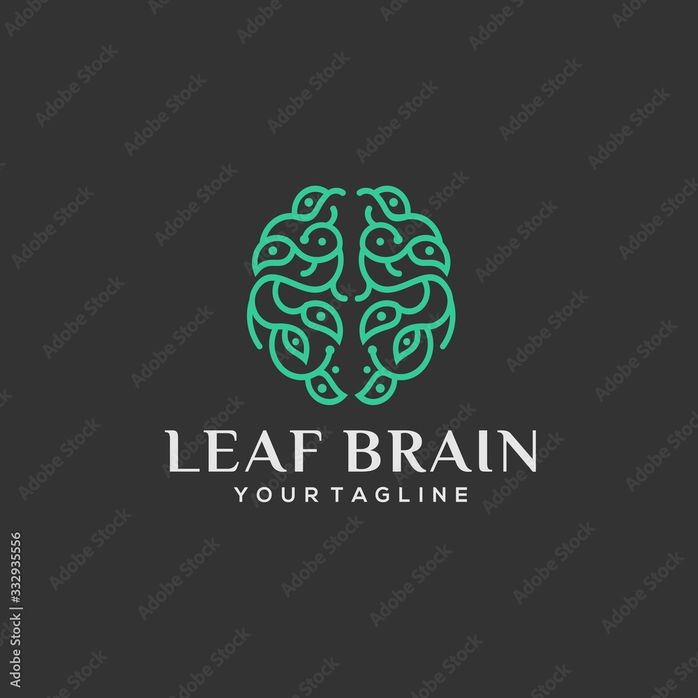 Vetor de Leaf brain simple logo design Line Art minimalist inspiration ...