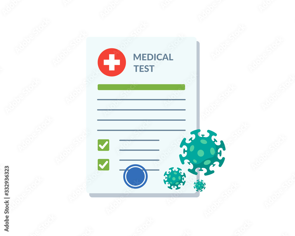 Medical lab analysis form list with COVID-19 coronavirus test results ...