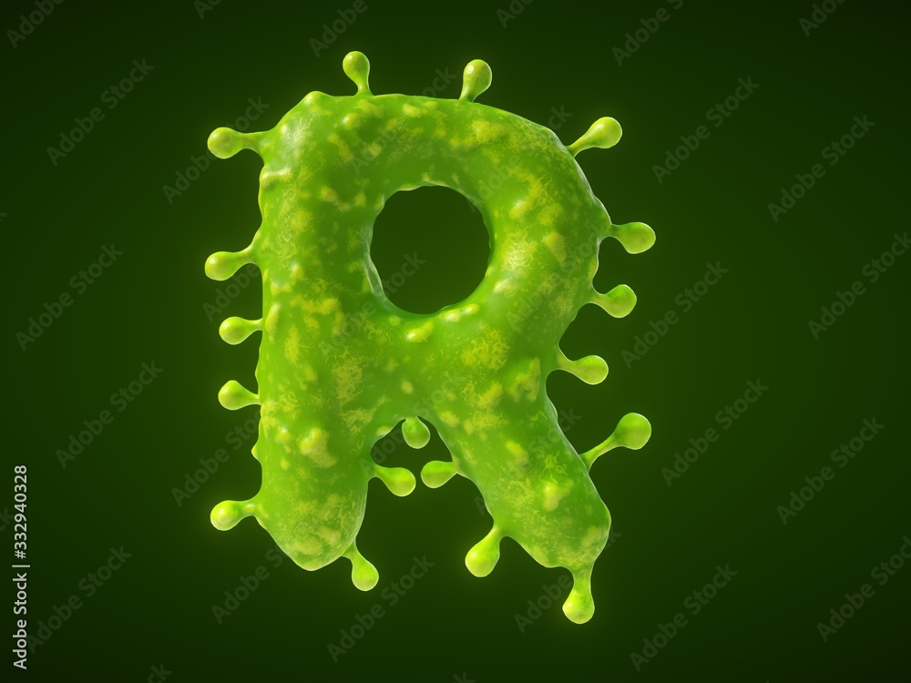 letter R shaped virus or bacteria cell. 3D illustration, Stock ...