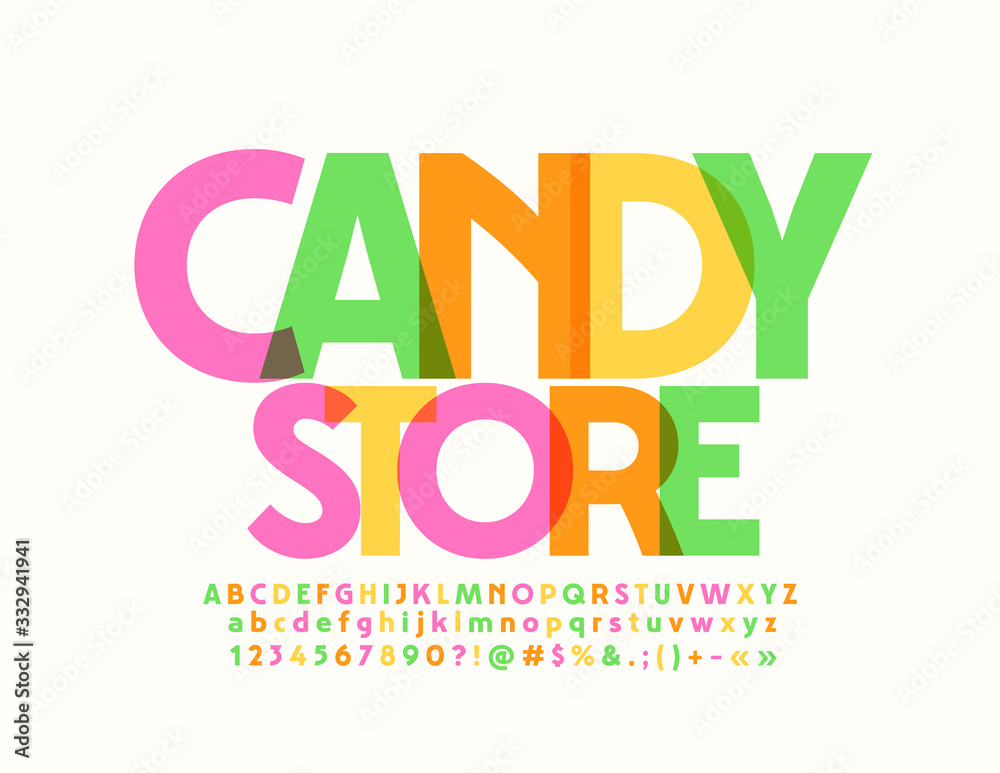 Vector colorful logo Candy Store. Modern creative Font. Bright Alphabet ...