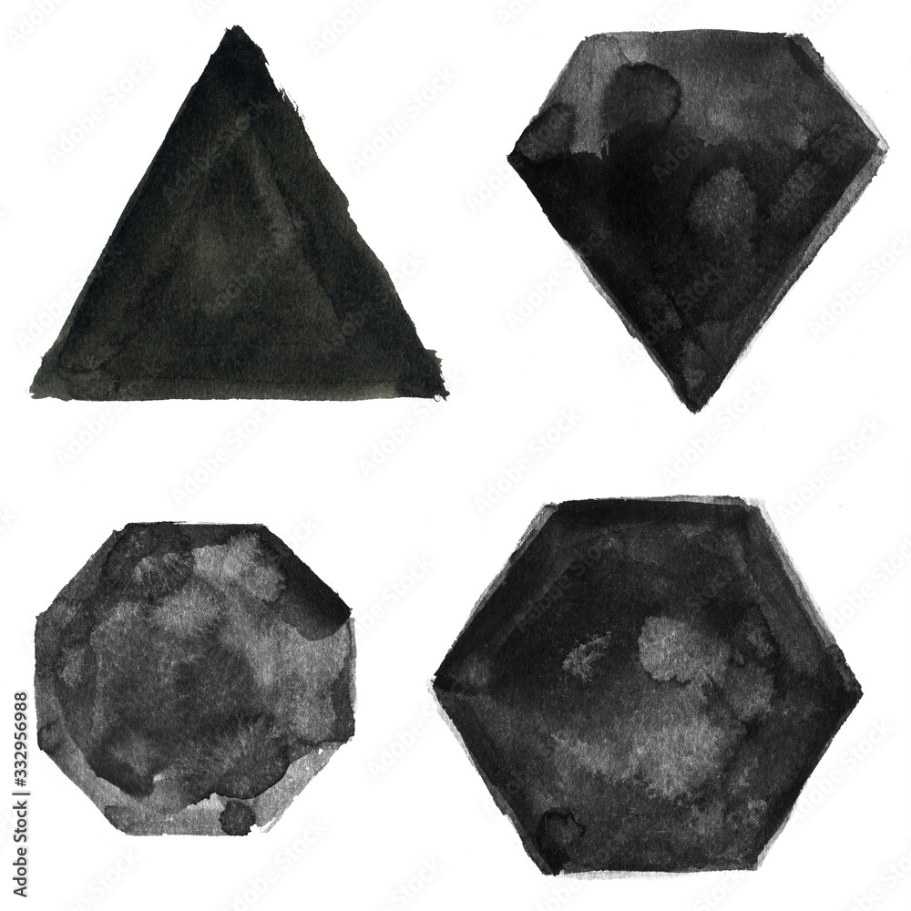 Ink geometric shape. Brush paint strokes. Texture brushes and modern ...