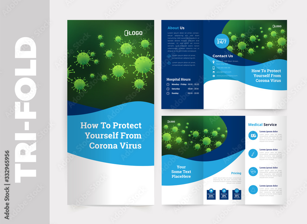 Medical tri-fold brochure design template, Modern cover brochure flyer ...