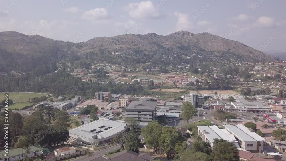 Aerial view of downtown of Mbabane during daytime, capital city of ...