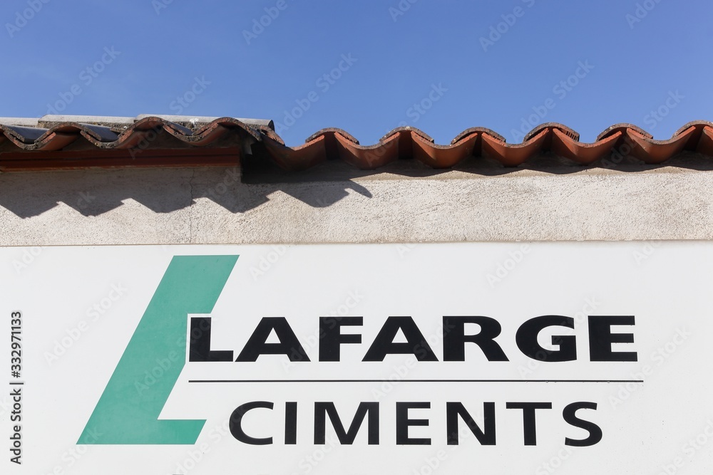 Lozanne, France - February 25, 2017: Lafarge logo on a wall.Lafarge is ...