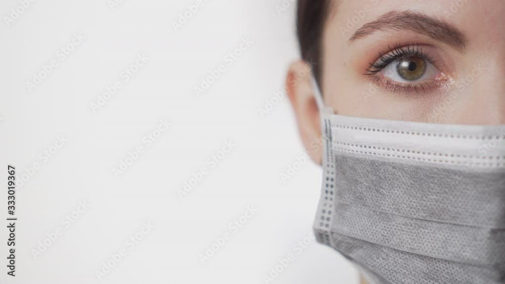 Young woman doctor nurse or patient wearing medical mask on face ...