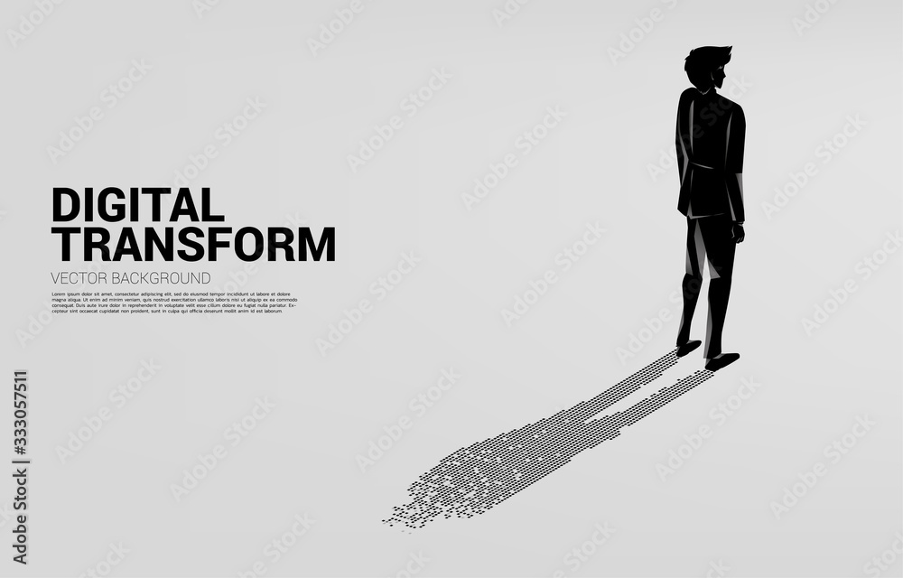 Businessman with shadow from digital dot pixel. business concept of ...