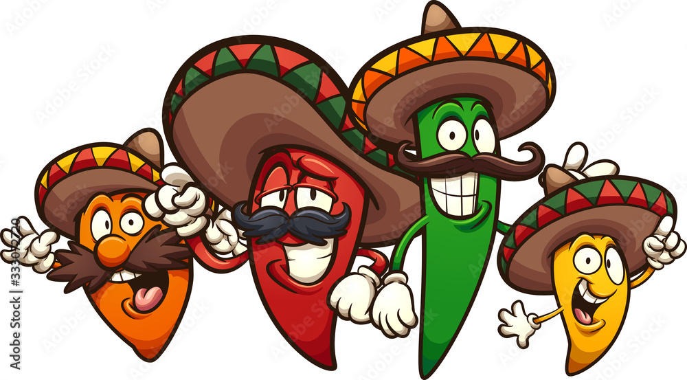 Vetor de Mexican chili peppers of different colors and sizes. Vector ...