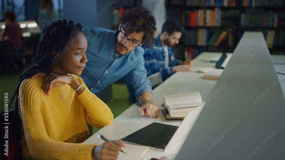 University Library: Gifted Black Girl uses Laptop, Smart Classmate ...