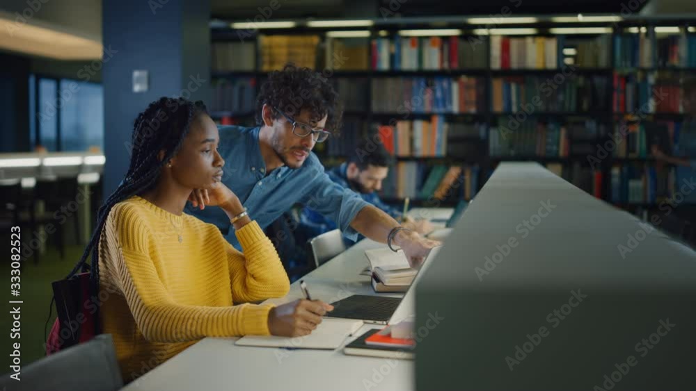 University Library: Gifted Black Girl uses Laptop, Smart Classmate ...