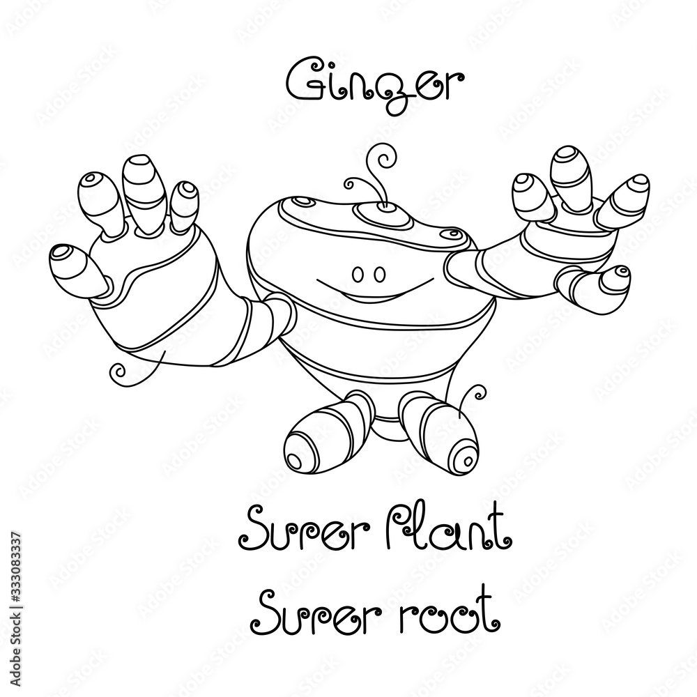 happy cute smiling ginger root, culinary spice for cooking, funny ...
