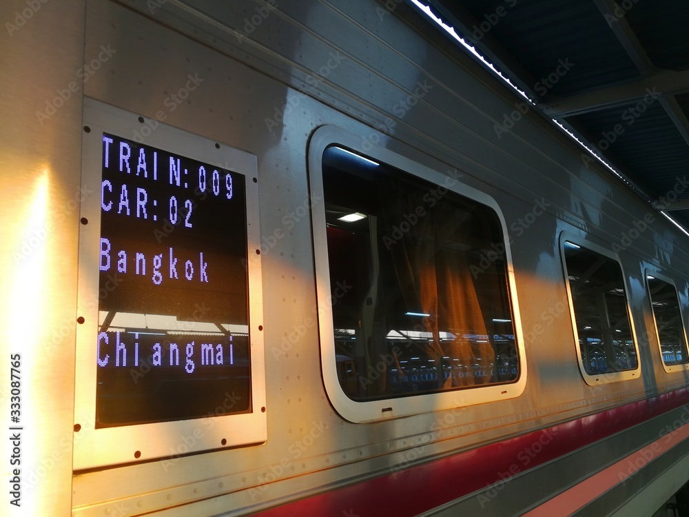 LED signs indicating the train and the destination station of Thai ...