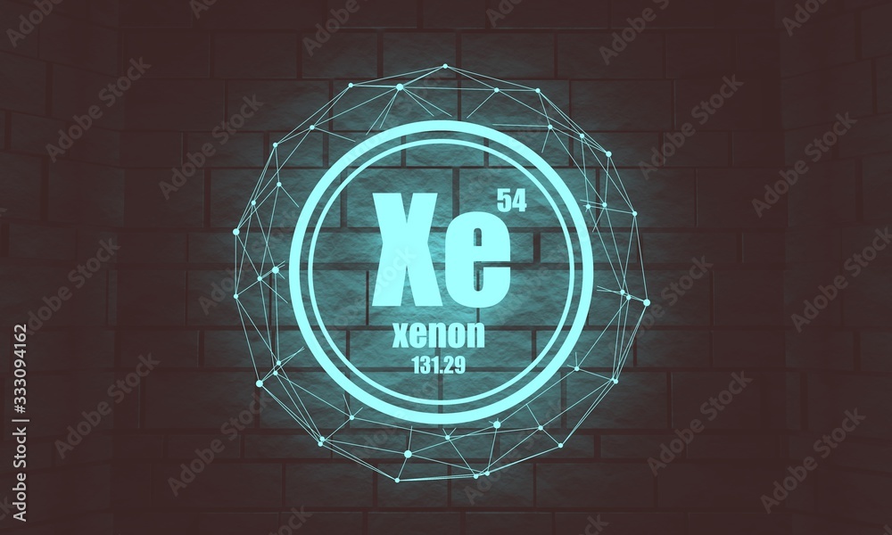Xenon chemical element. Sign with atomic number and atomic weight ...
