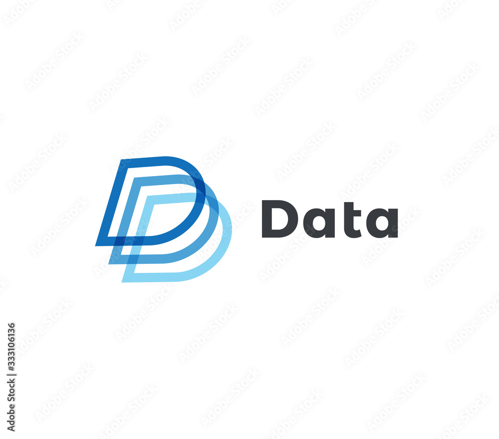 Abstract letter D, blue lines logo design. Big data base vector symbol ...