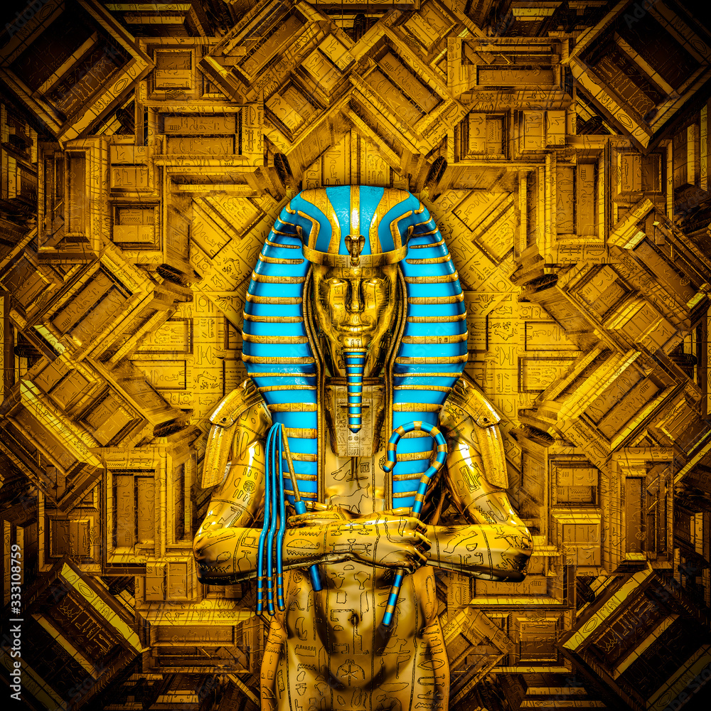 The sacred king / 3D illustration of golden futuristic male Egyptian ...