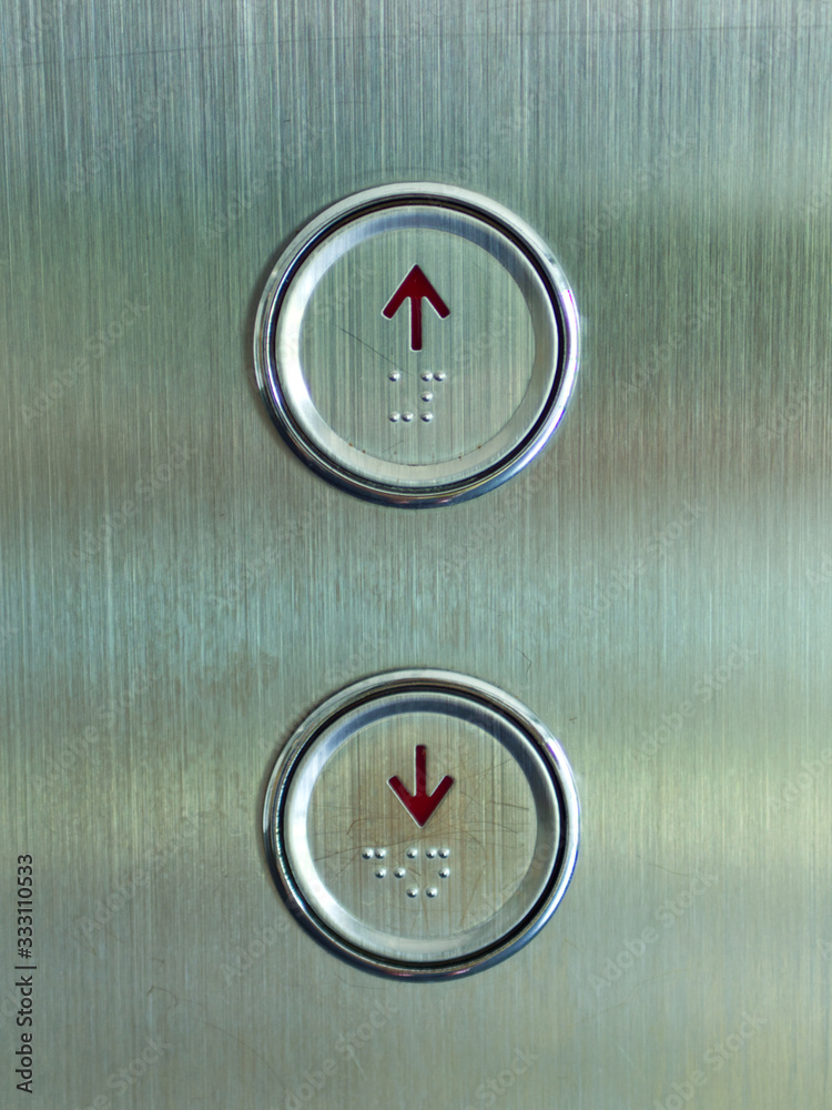 Elevator buttons panel show up and down direction and braille sign ...