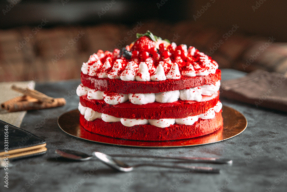 Delicious Red Velvet cake side view Stock Photo | Adobe Stock