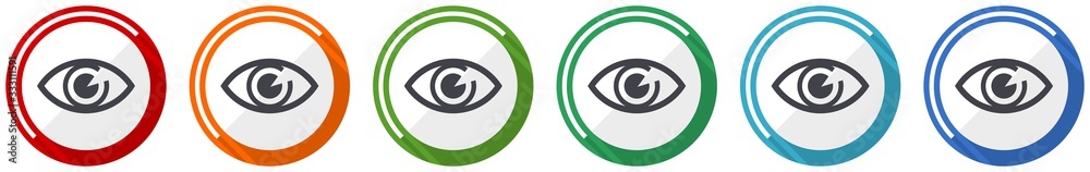 Eye icon set, flat design vector illustration in 6 colors options for ...