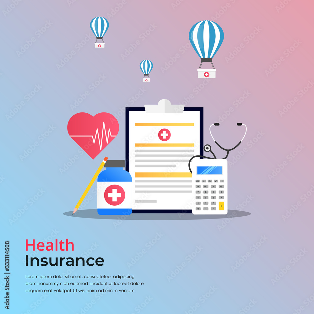 Health insurance concept. Medical research report vector with drugs ...