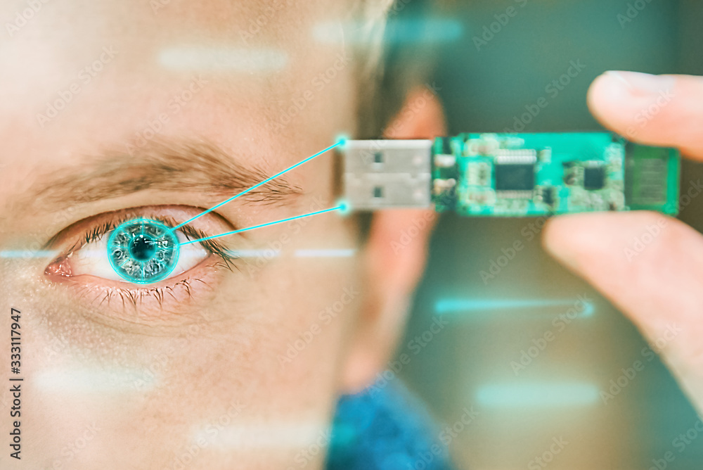 retinal scanning in humans. a man goes through identification ...