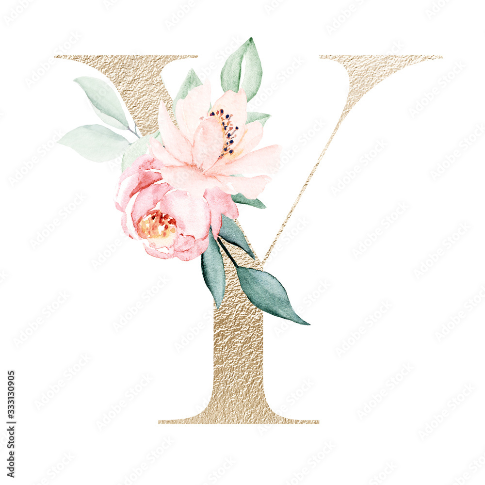 Gold letterhead, letter y isolated on white. Monogram decorated ...