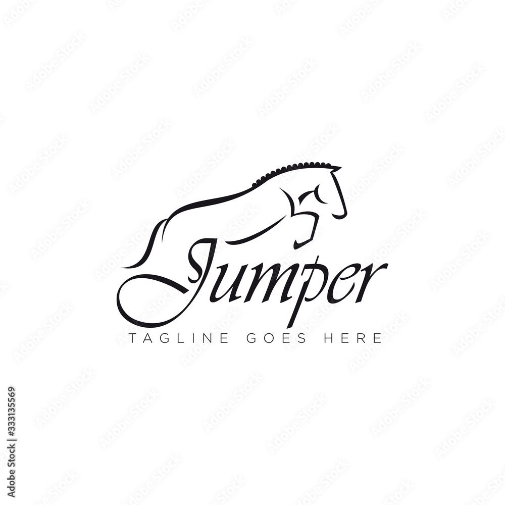 jumper logo, with cursive logotype and horse jumping vector Stock ...