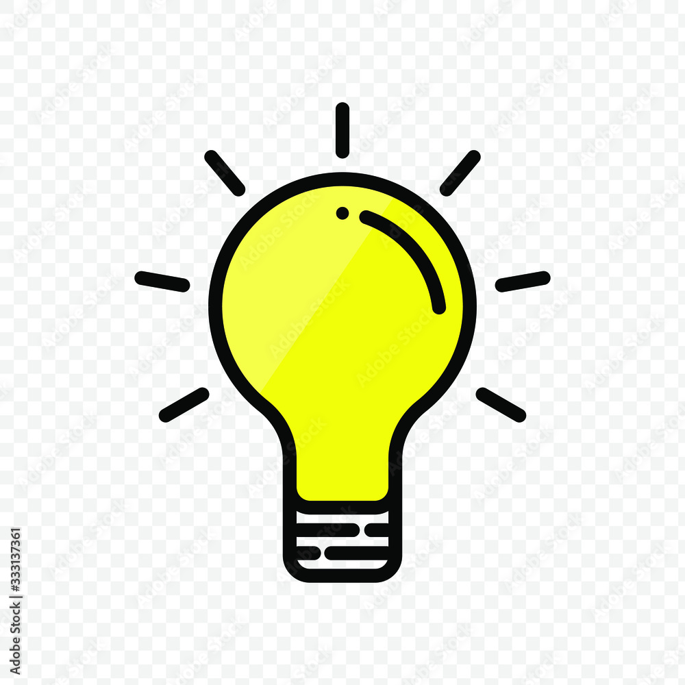 Yellow light bulb icon on transparent background. Vector illustration ...