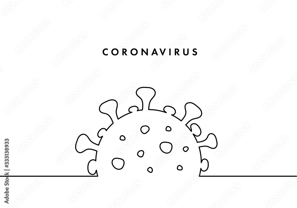 COVID-19 continuous line symbol. Concept Coronavirus, virus silhouette ...
