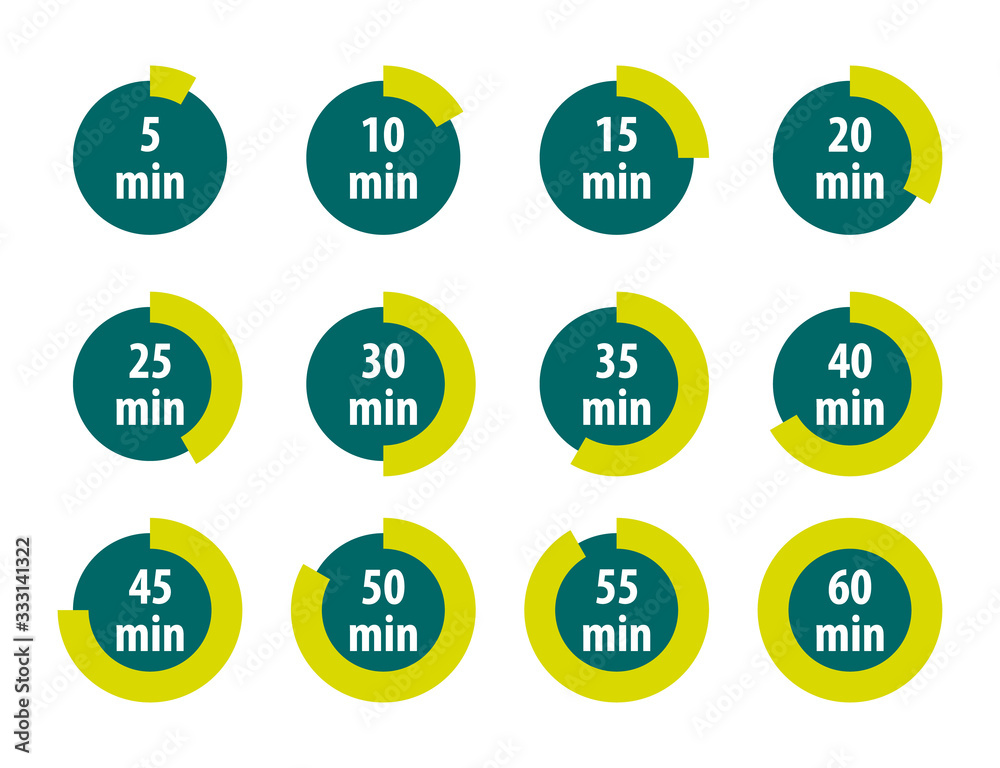 Set of simple timers, minutes label collection, color isolated on white ...