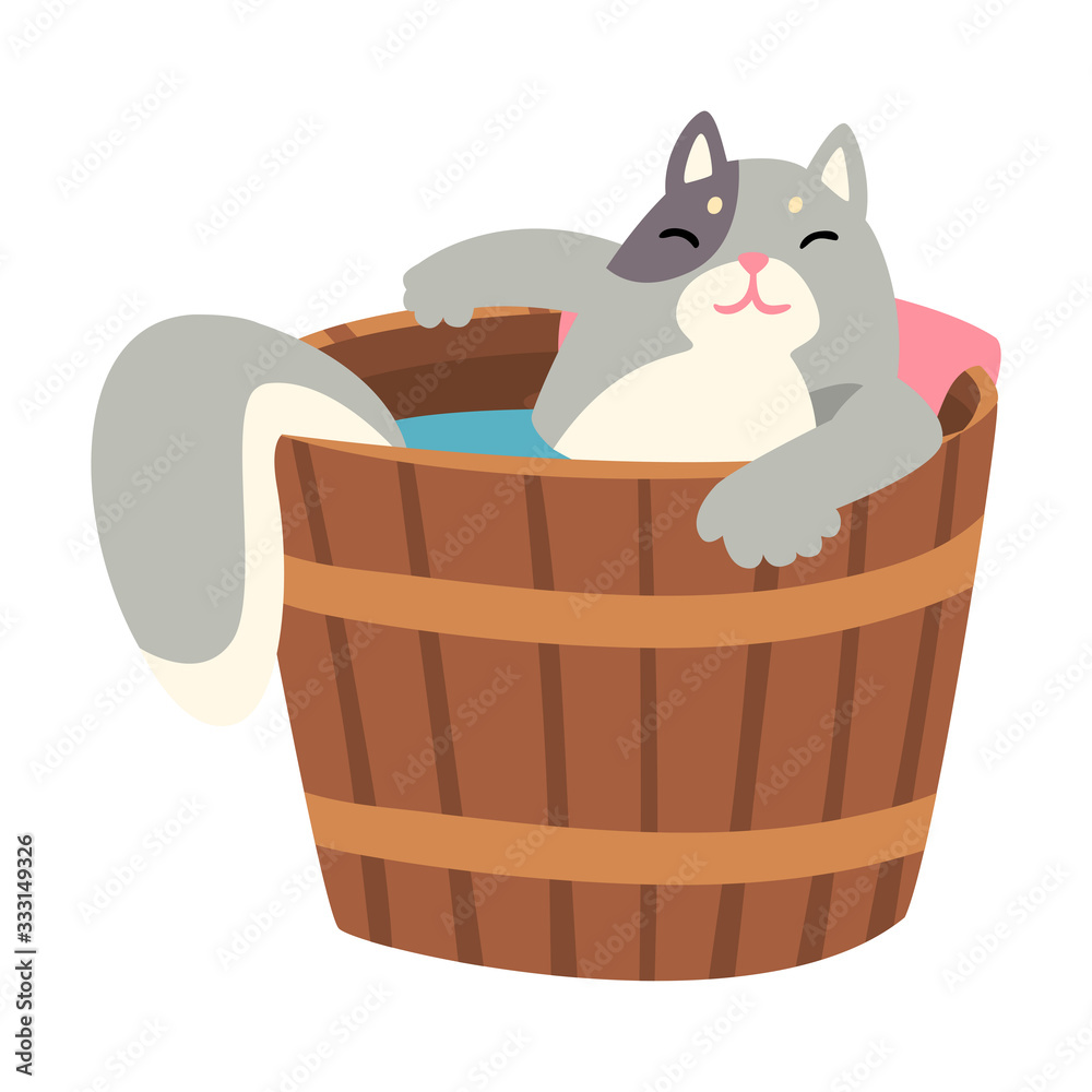 Funny Cat Taking Japanese Hot Spring Bath, Pet Animal Enjoying Spa ...
