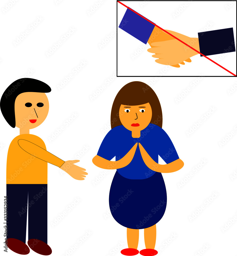 vector show social distancing concept, girl refusing handshake due to ...